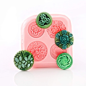 Flower Vintage Style Button Silicone Mold Fondant Chocolate Mint Resin Polymer Clay Jewelry Craft Mold