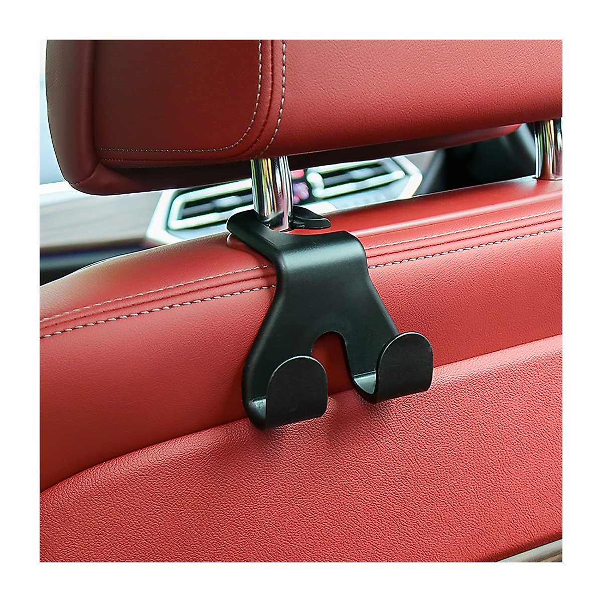 AICEL Car Seat Headrest Hook, 4 Pack Purse Hooks for Auto, 2 in 1 Durable Seat Back Hanger, Storage Organizer Phone Holder for Automotive Interior, Universal for Handbag Coat Grocery (Black)