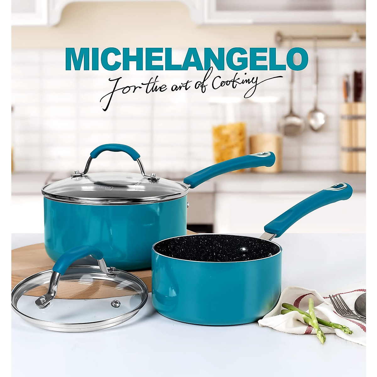 MICHELANGELO Sauce Pan Sets, 1 Qt and 2 Qt Saucepans with Lids, Enameled Sauce Pan with lid, Small Pot with Lid, Non-Stick Saucepan Set, Sauce Pot with Silicone Handle, Oven Safe, Red