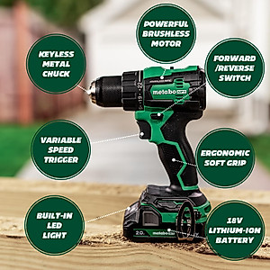 Metabo HPT 18V MultiVolt™ Cordless Driver Drill Kit | 620 in-lbs of Torque | Compact | Reactive Force Control | 22 + 1 Clutch Settings | LED Light | Belt Hook | Lifetime Tool Warranty | DS18DEX