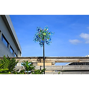 Roaming Light Peacock Wind Spinner, 48Inch Double Wind Sculpture, Kinetic Wind Spinners Outdoor Metal Stake Yard Spinners, Garden Wind Catcher Wind Mills, Wind Spinners for Yard and Garden