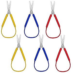 6 PACK Loop Scissors,Colorful Grip Scissor,8 Inch Adaptive Cutting Self-Opening Scissors for Special Needs,Children and Adults(Red/Yellow/Blue)