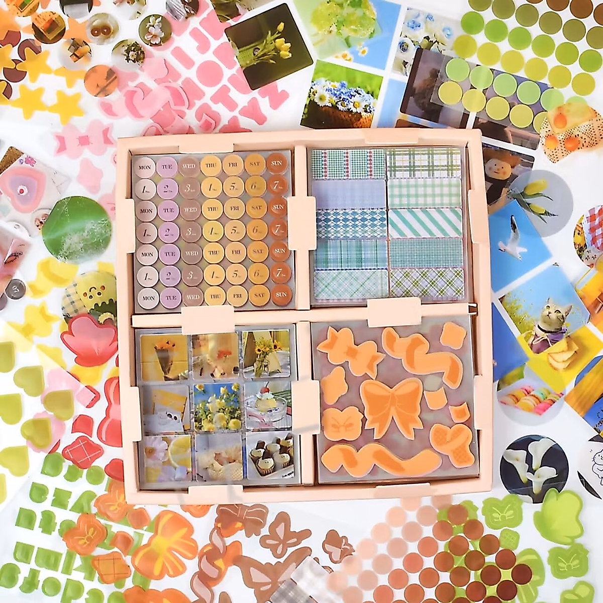 DAPUTOU 2000PCS Scrapbook Stickers,Butterfly Stars Ribbon Letter Flowers Scrapbooking Stickers Kit Transparent for Holiday Scrapbook Supplies Aesthetic Craft Junk Journal Planners 100-Sheets