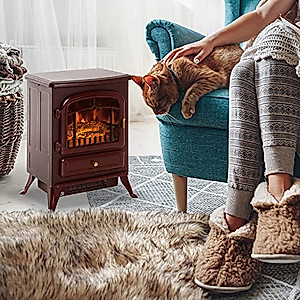 HOMCOM 22" Electric Fireplace Heater, Fireplace Stove with Realistic LED Flames and Logs, and Overheating Protection, 750W/1500W, Red