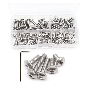 cSeao 100pcs Flanged Button Head Socket Cap M4 Screws Kit, M4x8mm/ 10mm/ 12mm/ 15mm/ 20mm, 304 Stainless Steel 18-8, Allen Socket Drive, Bright Finish, Fully Machine Threaded