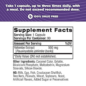 Natrol, Yohimbe Bark Capsules, Men's Health Supplement, Sexual Health & Vitality, 500 mg, 90 Count