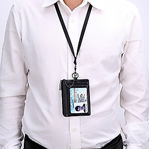 kinzd Slim Minimalist Zipper Credit Card Holder Leather Front Pocket Wallet with Keychain Ring Lanyard Strap