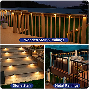 APONUO Solar Deck Lights 16 Pcs, Solar Step Lights Outdoor Waterproof Led Solar Fence Lamp for Steps,Fence,Deck,Railing and Stairs (Warm White)
