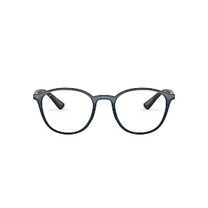 Ray-Ban RX7156 Round Prescription Eyeglass Frames, Transparent Dark Blue/Demo Lens, 53 mm