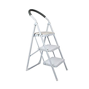 PENGJIE Folding Ladder Step Stool Ladder Stool 3 Step Folding Heavy Duty Steel Portable Anti-Slip Mat 150 Kg Capacity