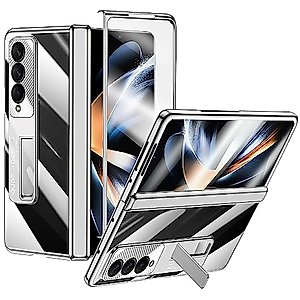 Kaiiecal for Samsung Galaxy Z Fold 4 Case: Sleek Clear Electroplated Stand Protective Phone Case- Anti-Scratches Elegant Luxury Cover for Galaxy Z Fold 4 5G