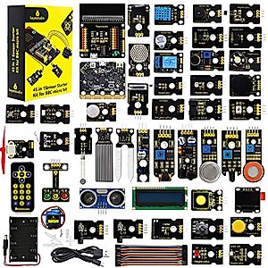 KEYESTUDIO 45 Sensors Starter Kit with Micro:bit V2.2 for Learning Microbit V2 Coding, Sensor Breakout Board, i2c LCD, OLED Display, Water Sensor, 5v Relay Accessories with Tutorials for Teens Adults