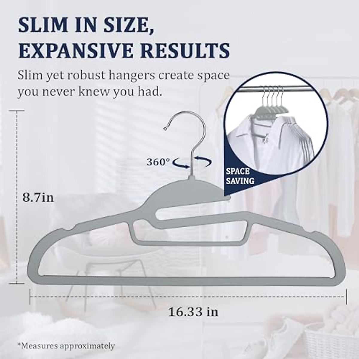 Flysums Plastic Hangers, 50 Pack Coat Hangers Rubber Coated Clothes Hangers with Non-Slip Design, Ultra Slim & Heavy Duty Suit Hangers, Space Saving Hangers for Closet (Gray- S Shaped)