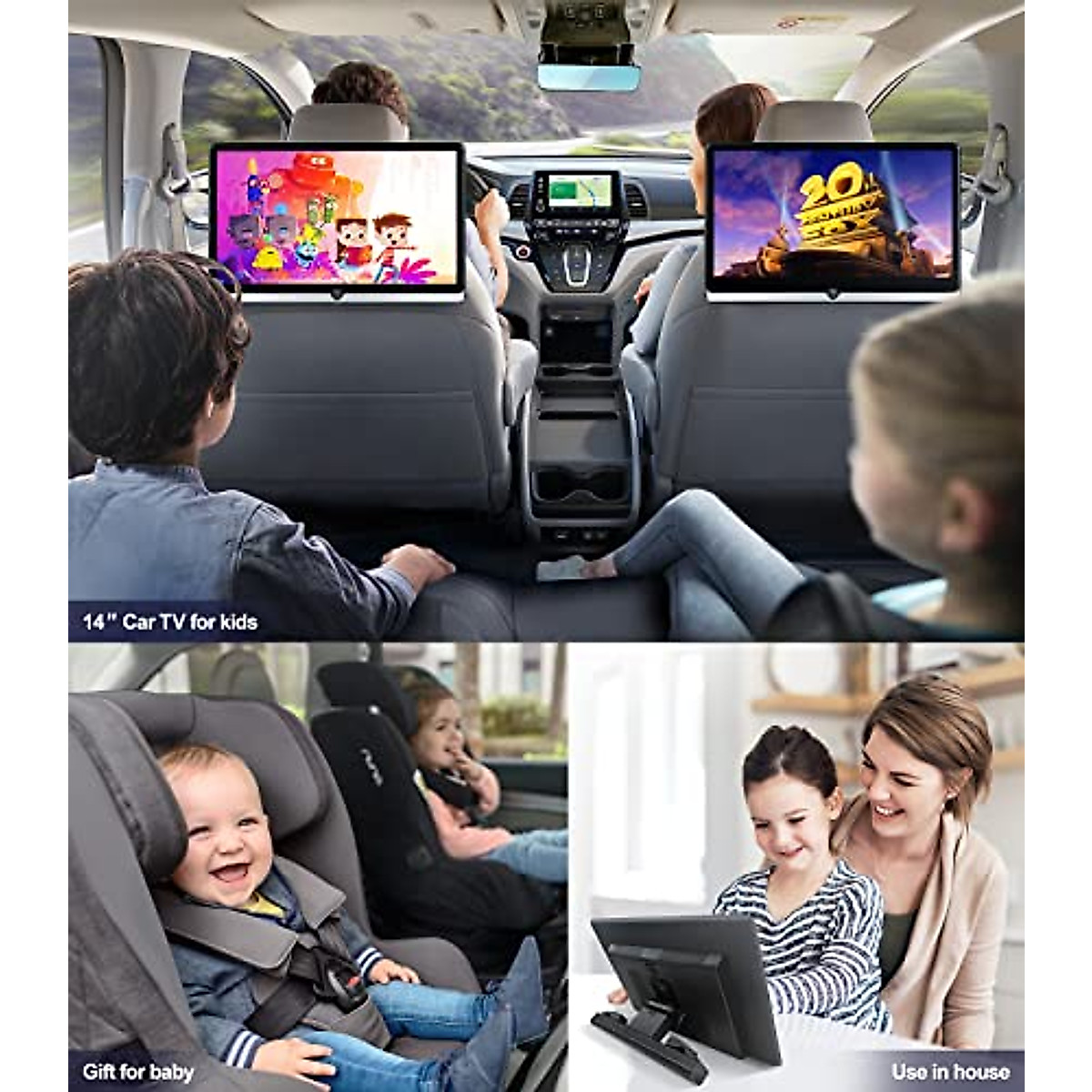 14 inch New 4K Android 10.0 Portable Car TV Headrest Monitor Tablet for Back seat, Support Phone Wireless mirroring Touch Screen,with WiFi/Bluetooth/HDMI/USB/SD/FM/Airplay Video Player 2G+32G(2*PCs)