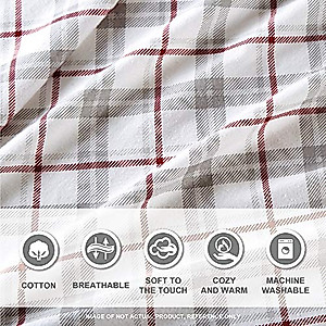 Comfort Spaces Cotton Flannel Breathable Warm Deep Pocket Sheets with Pillow Case Bedding, Cal King, Grey/Red Plaid 4 Piece