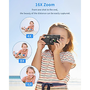 NIKICAM Digital Camera,4K 44MP Kids Digital Camera with 32GB SD Card Compact Point and Shoot Camera with 16X Digital Zoom 2.4 Inch Portable Small Camera for Kids Teens Adults-Black