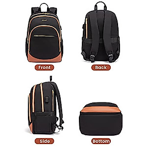 LOVEVOOK Laptop Backpack for Women & Men, 15.6 Inch Anti Theft Travel Backpack with USB Port, Stylish Casual Daypack for College, Large Capacity Teacher Nurse Work Backpack Purse, Black & Brown