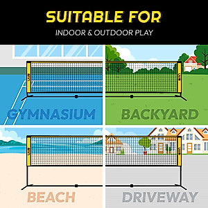 A11N 14ft Badminton Pickleball Net - Height Adjustable for Junior Tennis, Soccer Tennis & Kids Volleyball - Portable for Indoor & Outdoor Play