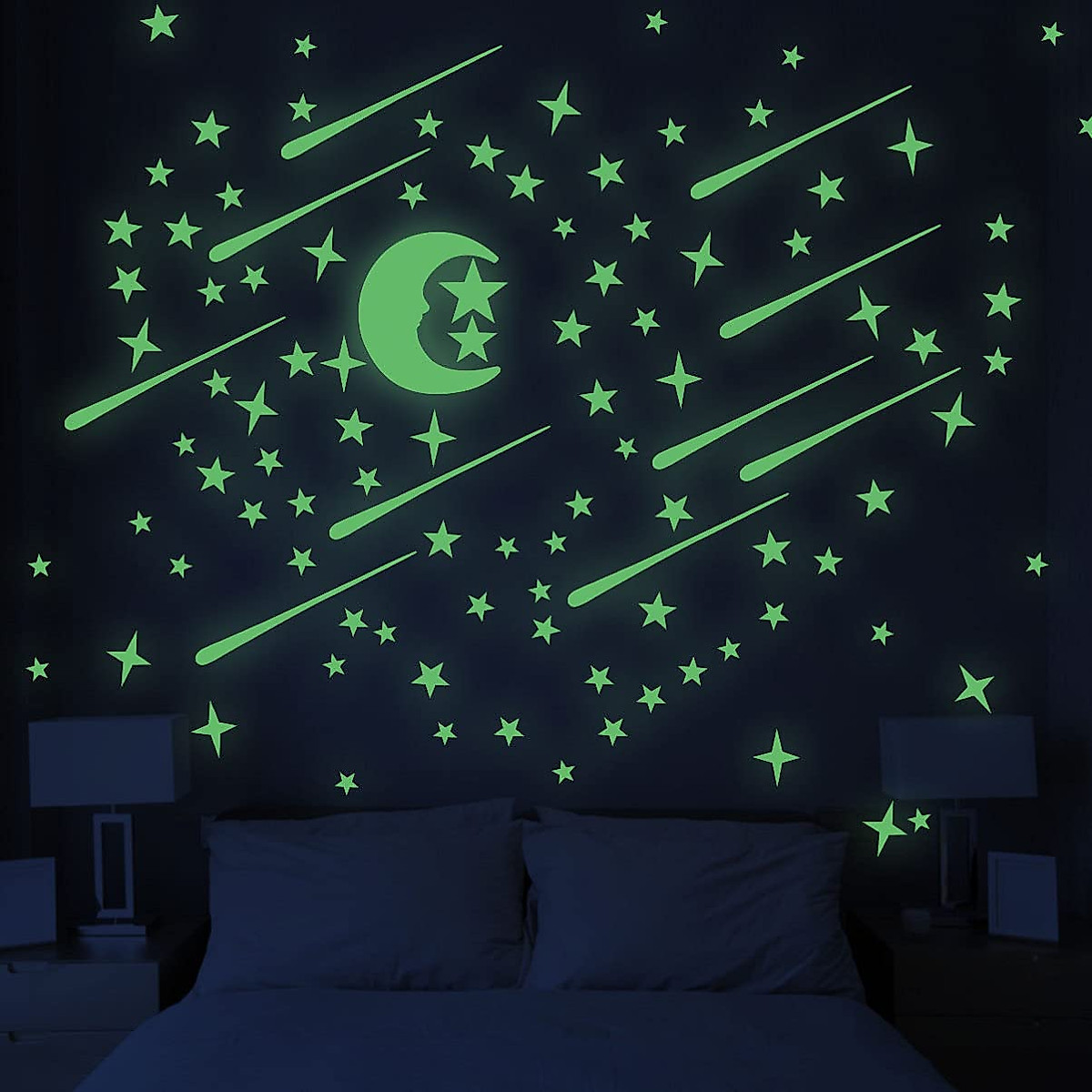 216 PCS Glow in Dark Stars and Moon, Glowing Stars Stickers for Ceiling and Wall Decals, Perfect for Kids Bedding Room or Party Birthday Gift