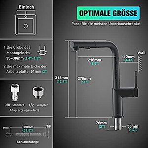 APPASO Modern Kitchen Faucet with Pull-Out Multi-Flow Sprayer Matte Black - Zinc Alloy Single-Handle Kitchen Sink Faucet Without Magnetic Function, APS231MB