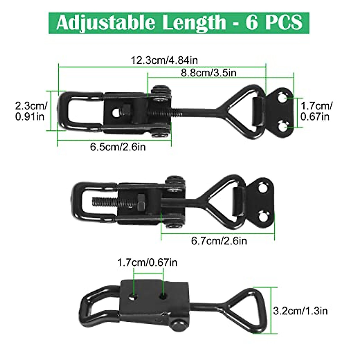 6Pack Adjustable Toggle Latch Clamp 550 lbs Holding Capacity Toggle Latch Hasp Clamp GH-4002 Quick Release Pull Latch Black Metal Draw Latch for Door, Box Case Trunk, Smoker Door, Jig