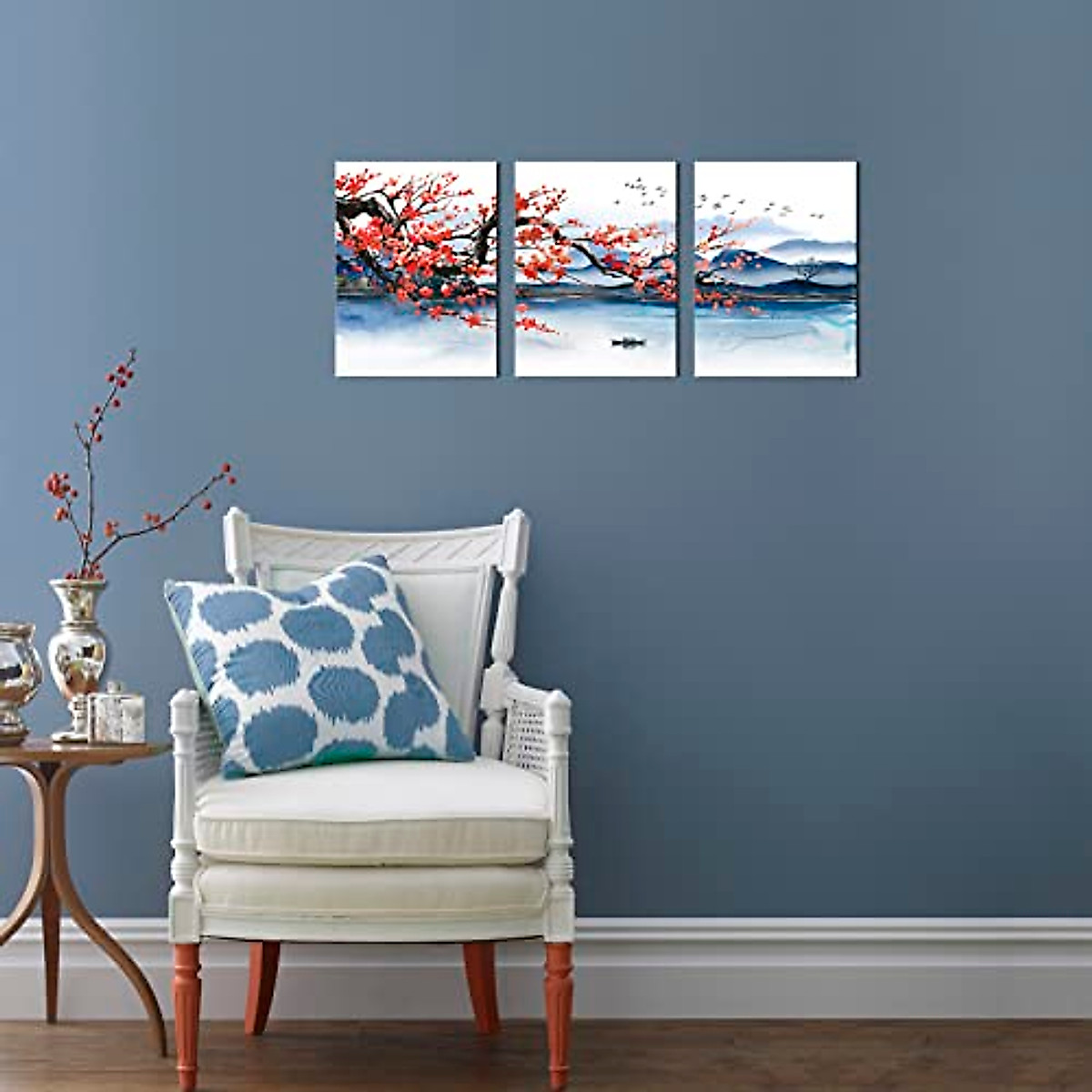 Canvas Art Wall Decor for Bedroom 3 Pieces Framed Wall Art Modern Wall Decor for Bathroom Mountain Lake Plum Blossom Theme Art Prints Modern Wall Art Artwork for Kitchen Home Walls 12x16 Each Panel