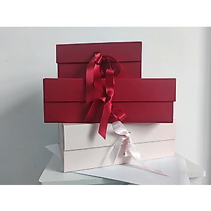 REECAGO Red Gift Box 10.5X7.5X3.4Inch with Magnetic Lid and Silk Ribbon for Christmas Presents Wrapping Gifts Presents Birthdays, Wedding, Holidays, Anniversaries Gift Packaging