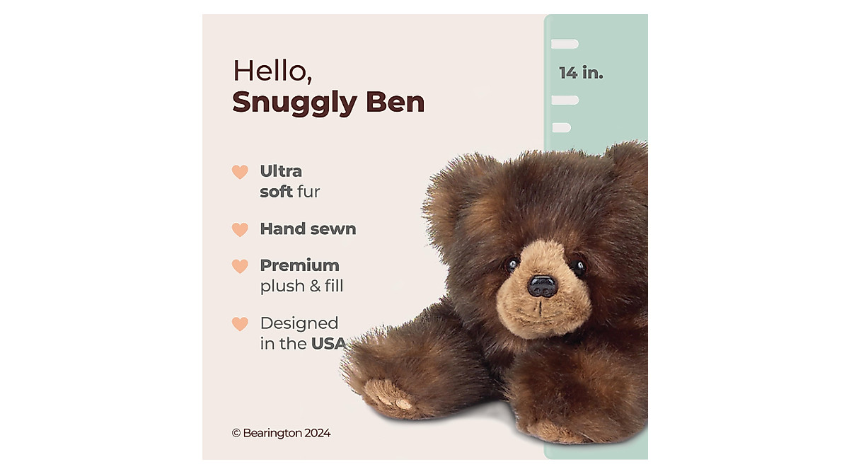 Bearington Snuggly Ben - Soft 14" Plush Bear
