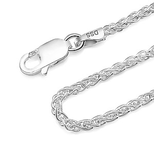 925 Sterling Silver Wheat Chain 2mm - Italian Spiga Sterling Silver Necklace Chain with Lobster Claw Clasp, Nickel Free 925 Silver Chain Necklace in lengths from 16-30 Inches