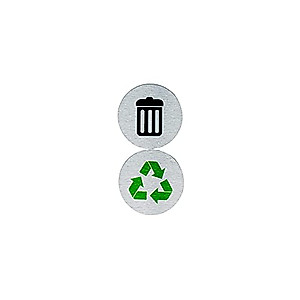 5.5" Round, Metal Trash & Recycling Signs | Set of 2 Garbage & Recycling Bin Markers | Brushed Silver Aluminum Signs with 1 Black Trash Sign & 1 Green Recycle Sign | Signs for Sustainability