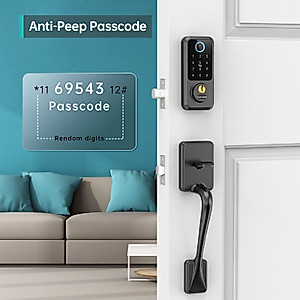 Hornbill Smart Lock with Front Door Handle Set - Keyless Entry Door Lock with Handleset - Smart Deadbolt Door Lock for Front Door - Bluetooth Door Lock with Keypad - Fingerprint Biometric Auto Lock