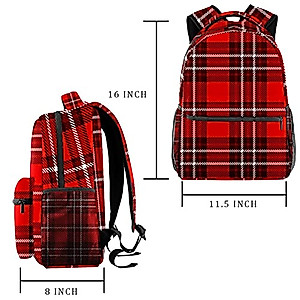 Classic Plaid Pattern Burgundy Red White Large Backpack for Boys Girls SchoolBag with Multiple Pockets Canvas