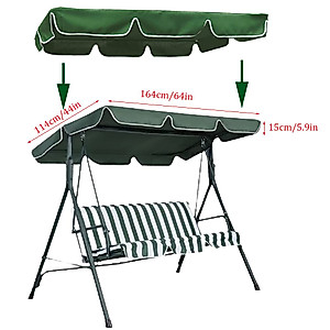 Swing Canopy Replacement Top, Outdoor Patio Swing Canopy Replacement, 3 Seat Swing Canopy Replacement Cover for Porch Patio Garden Seat (Green/64 * 44 * 5.9)