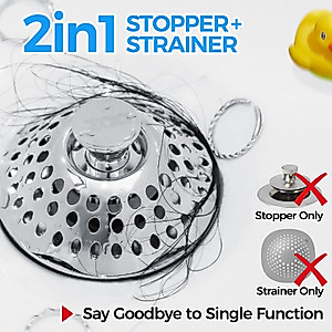 zaa 2Pack Tub Stopper Bathtub Drain Cover and Hair Catcher, Pop Up Bathtub Drain Plug & Strainer, Replaces Bath Tub Lift & Turn, Tip-Toe or Trip Lever, for 1.46-2" W Drain Hole, Silver, Black