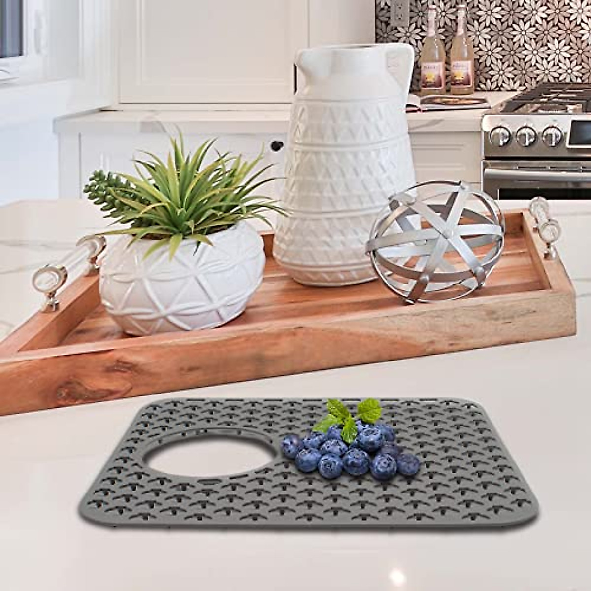 XIACIBDUS Silicone Sink Protector, Kitchen Sink Mats Grid Accessory, Non-slip Reusable Folding Safe Kitchen Details Grid for Bottom of Kitchen Sink (Grey,13.58 ''x 11.6 '')
