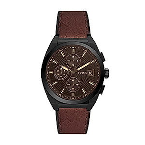 Fossil Men's Everett Quartz Stainless Steel and Eco Leather Chronograph Watch, Color: Black, Brown (Model: FS5798)