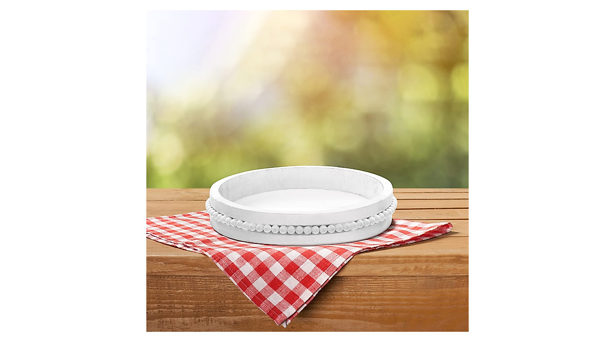 Rustic White Beaded Cake Tray for Charming Décor