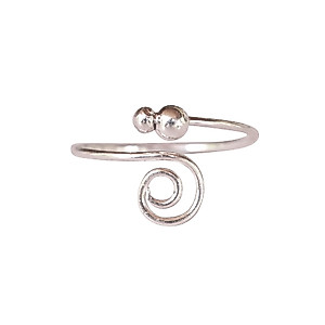 Handmade Silver Tiny Ball & Spiral Wire Warp Band Adjustable Toe Ring, 925 Sterling Silver, Swirl Thin Dainty Open Toe, Pinky or Knuckle Rings for Women, By MiYa Jewelry Creations