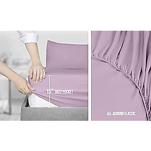 Utopia Bedding Queen Sheet Set – Soft Microfiber 4 Piece Luxury Bed Sheets with Deep Pockets - Embroidered Pillow Cases - Side Storage Pocket Fitted Sheet - Flat Sheet (Lavender)