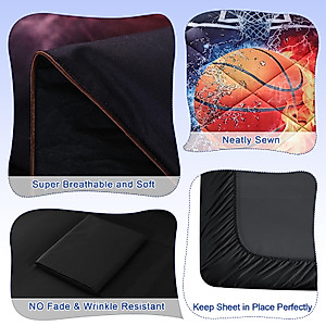 Wowelife Basketball Bedding Set Full Size 5 Pieces Basketball Sports Comforter Set Red Black 3D Fire Water Kids Comforter Sets Breathable with Comforter, Flat Sheet, Fitted Sheet and 2 Pillowcases