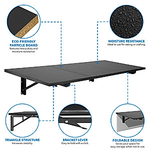 Mount-It! Heavy Duty Wall Mounted Drop Leaf Table, Folding Wall Mounted Desk, Drop Down Table 45x15x7, Floating Desk, Folding Laundry Table for Small Spaces, Home Office, Garage, Basement Kitchen