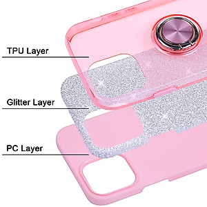 Wisdompro Case for iPhone 12 Mini, Cute Glitter Bling Sparkle Protective Case with Ring Kickstand, Women Girls Phone Case for 5.4 Inch Apple iPhone 12 Mini - Pink