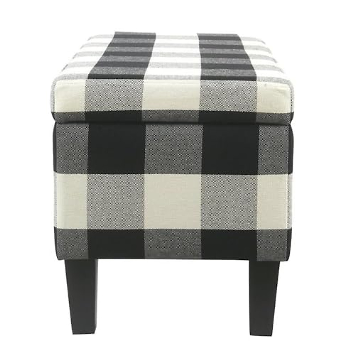 HomePop Large Upholstered Rectangular Storage Ottoman Bench with Hinged Lid, Black Buffalo Plaid