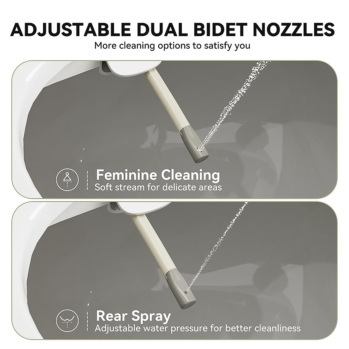 HOROW B0400 Elongated Bidet Toilet Seat, Non-Electric Bidet Toilet Attachment Fits for T0338W Toilet, Adjustable Nozzles Seat with Soft Closing & Quick Release Lid, White Side Button Control