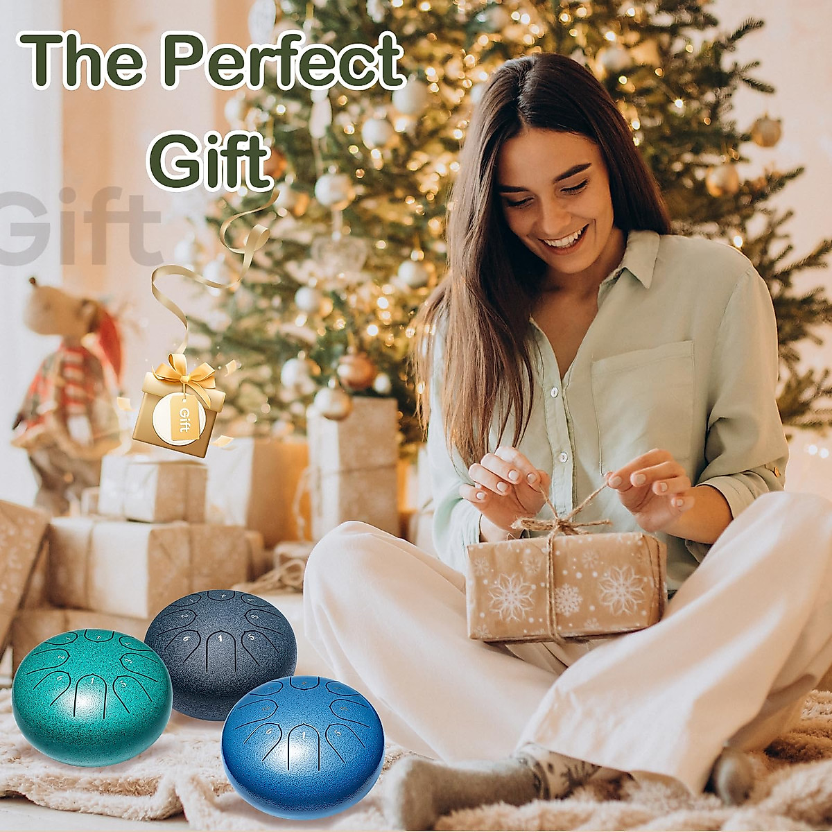 Steel Tongue Drum Musical Instruments: 6 Inch 8 Notes Metal Hand Drums, Music Gifts for Family Friends (Malachite)