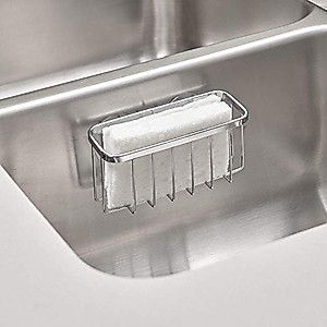 iDesign Gia Kitchen Sink Suction Holder for Sponges, Scrubbers, Soap, Kitchen, Bathroom, Set of 2, Stainless Steel