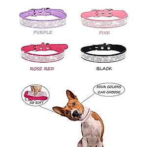 Dog Collar for Small Dogs, Adjustable Leather Suede Bling Dog Collars，Pink Dog Collar Cat Collar, Rhinestone Dog Collar(S, Pink)