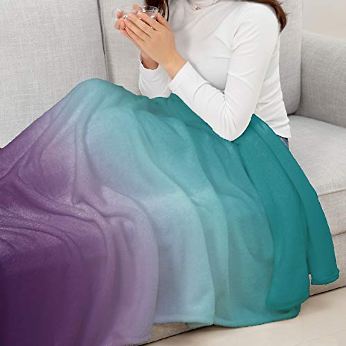 Farmhouse Teal Purple Ombre Throw Blanket Flannel Fleece Blanket, Lightweight Blanket for Women Boy/Girl, - Microfiber Nap Blanket for Couch, Bed, Sofa - 50" x 40" Hazy Turquoise Rustic Gradient