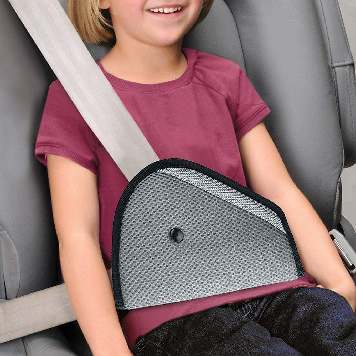 Seat Belt Adjuster, Car Safety Cover Strap Adjuster Pad Harness, Comfortable Protection for Adult Children Keep Belt Away From Neck and Face, Made of Air Mesh Fabric (Premium Luxuries Grey)