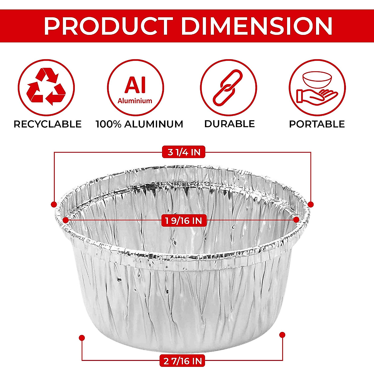 Pack of 100 Ramekins, American-Made 4 oz Aluminum Foil Utility Cups - Perfect for Baking, Cooking, and Serving